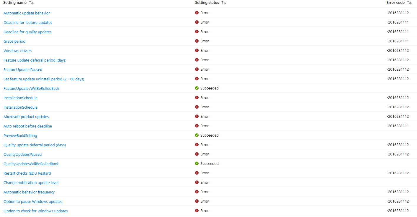 Intune Policies showing error code -2016281112