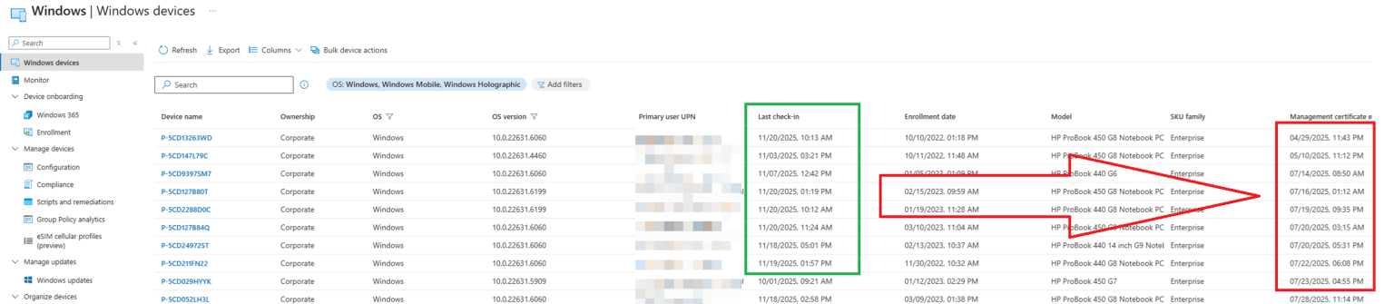 Why Intune Still Updates Last Check in With an Expired Certificate