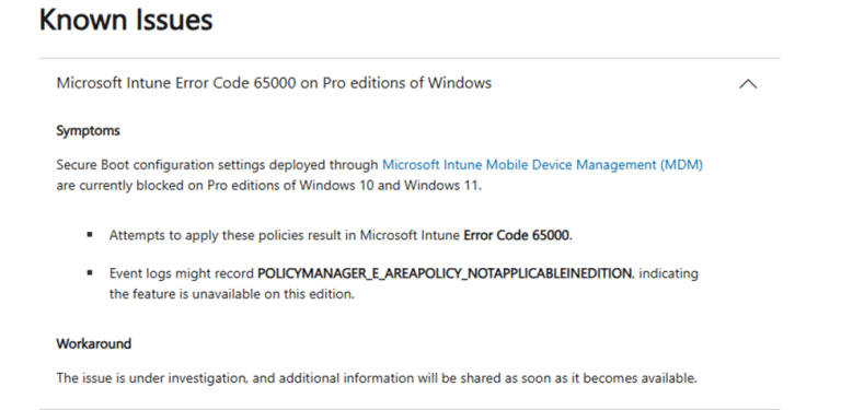 Policy is rejected by licensing (0x82B00006) and the error 65000